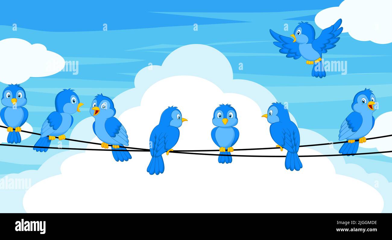 Set of blue bird cartoon sitting on wires Stock Vector Image & Art - Alamy