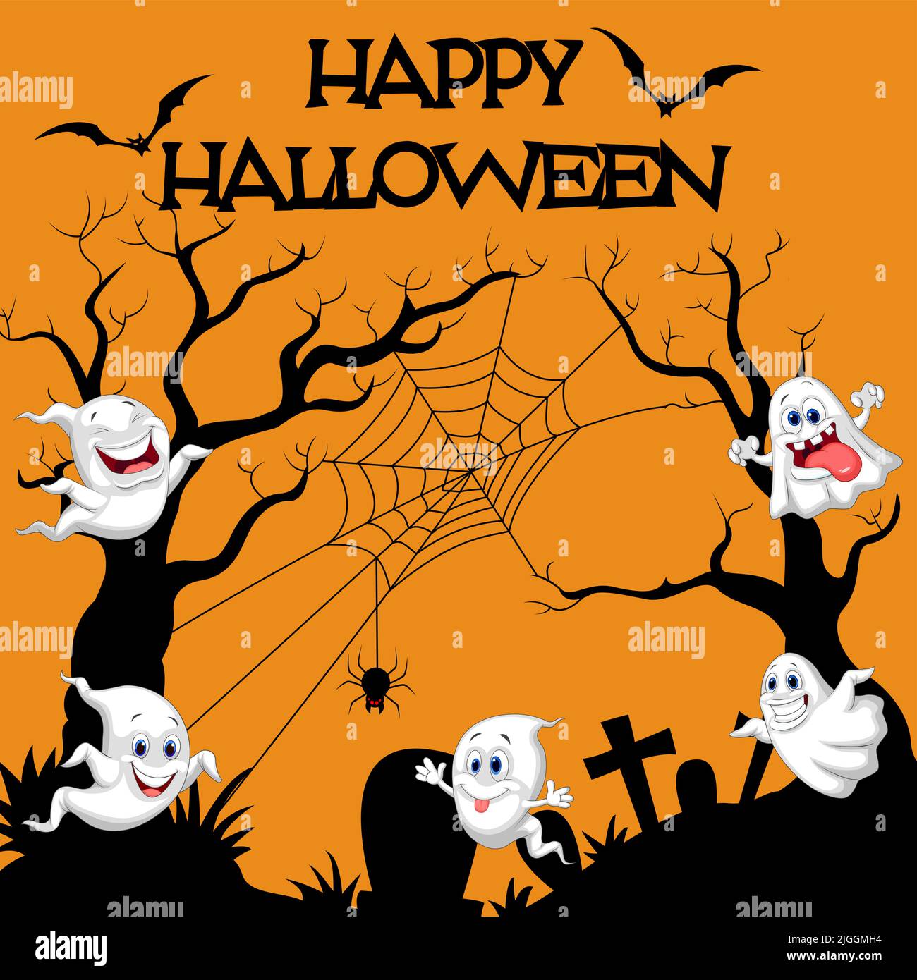 Happy Halloween with funny ghosts spirit flying Stock Vector Image ...