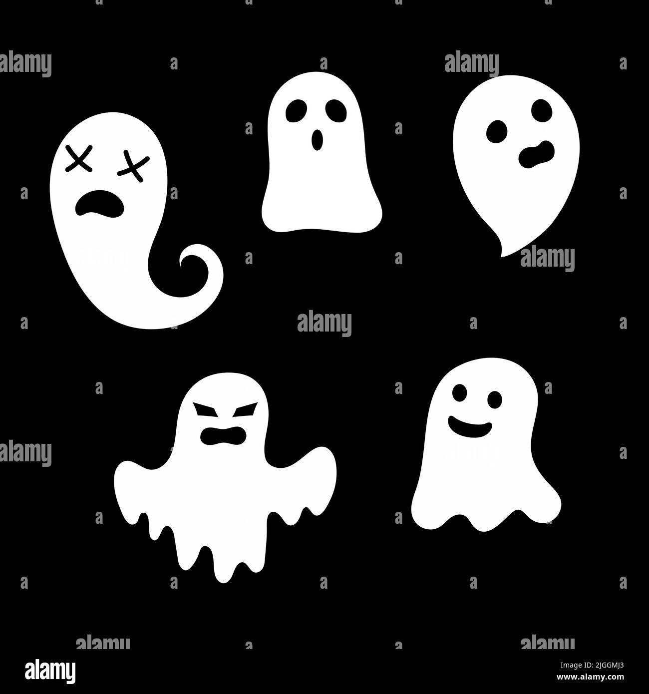 Set of cute ghosts. Scary ghostly monsters design decoration for ...