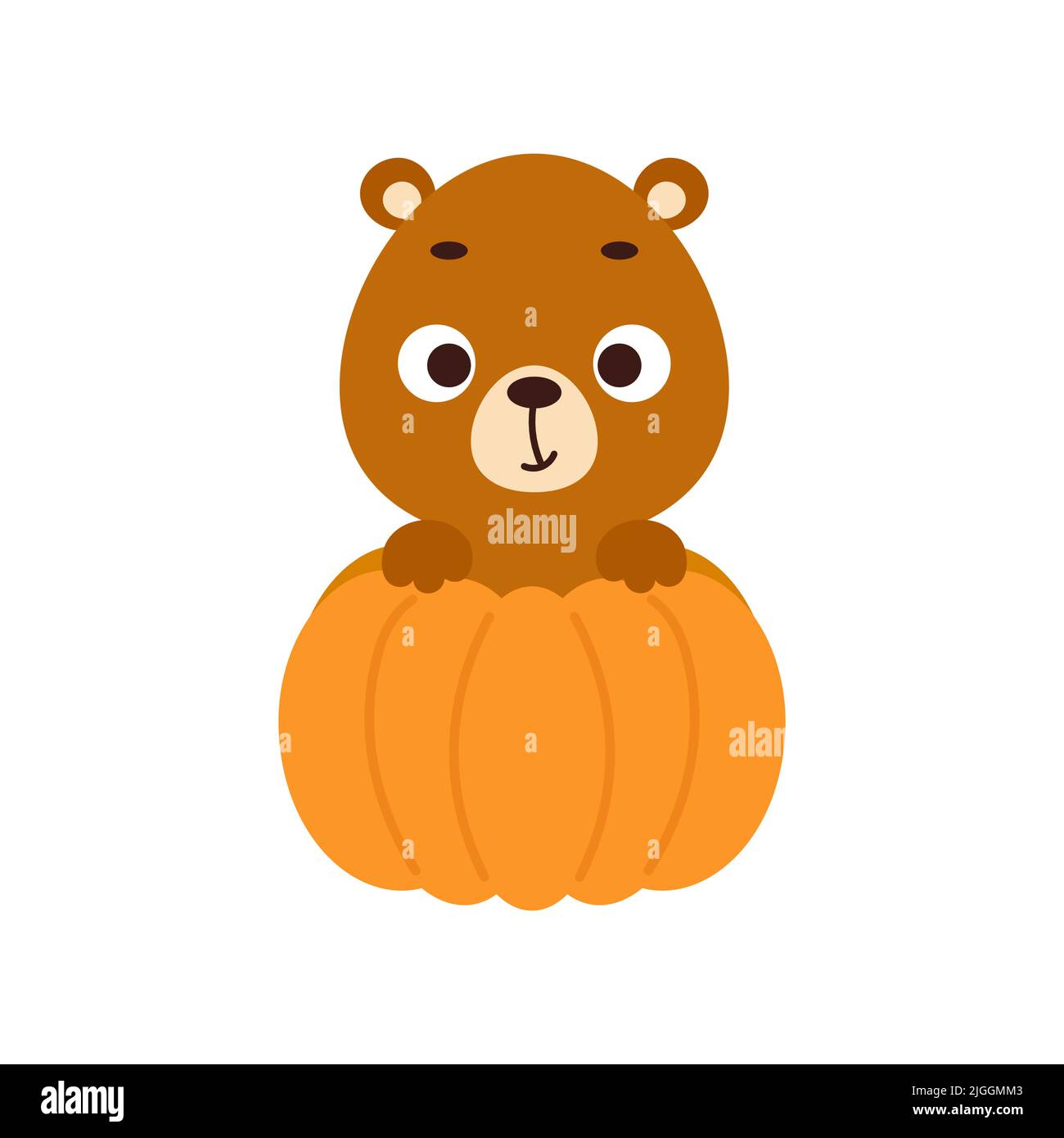 Cute little bear sitting in a pumpkin. Cartoon animal character for ...