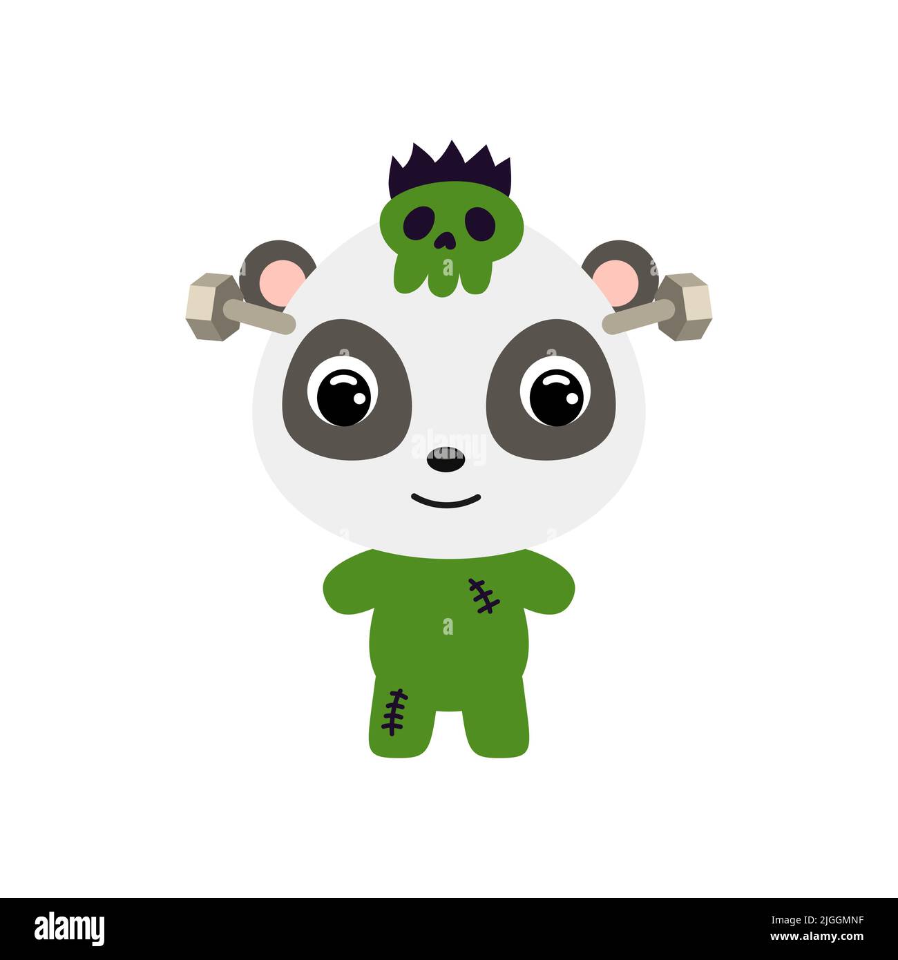 Cute little Halloween panda in a Frankenstein costume. Cartoon animal ...