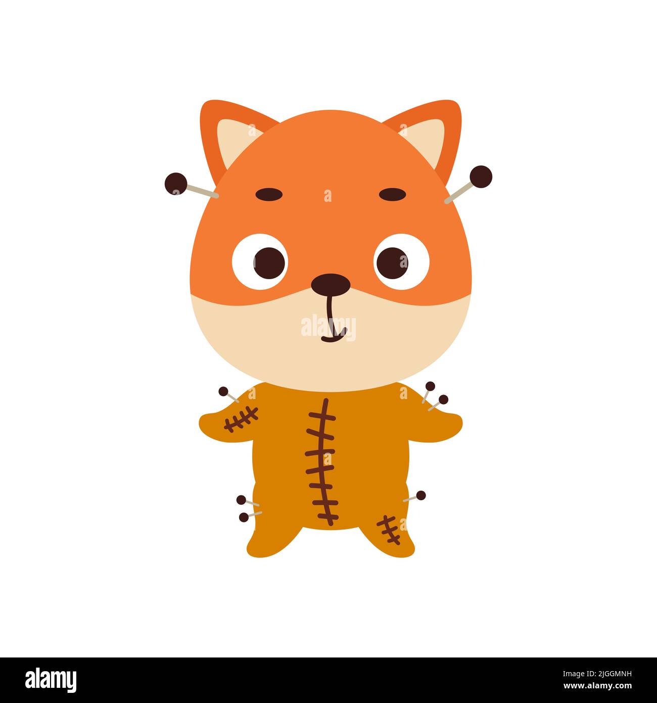 Cute little Halloween fox in a voodoo costume. Cartoon animal character ...