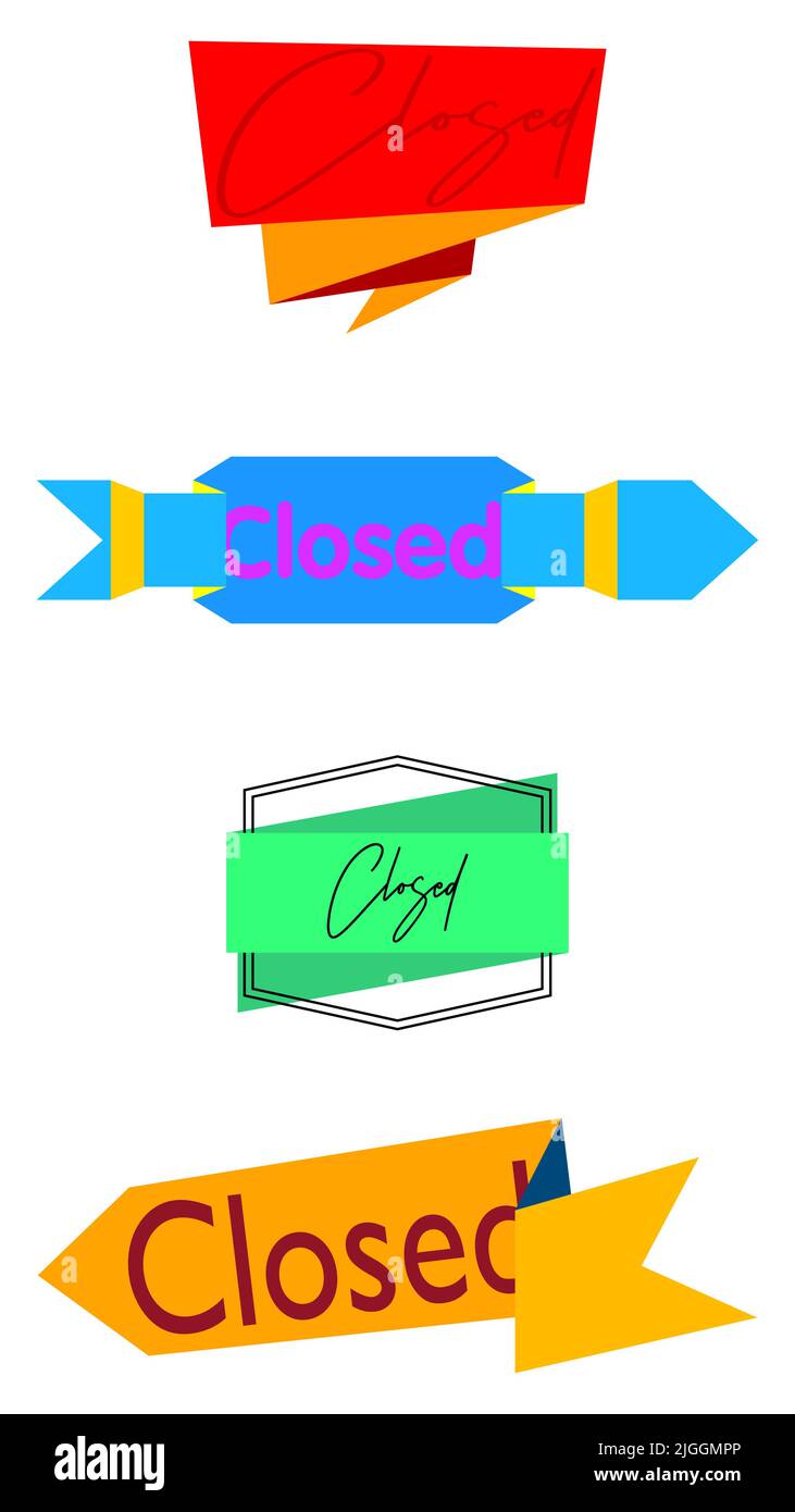 Set of ribbon with Closed text. Banner template. Label sticker. Sign ...
