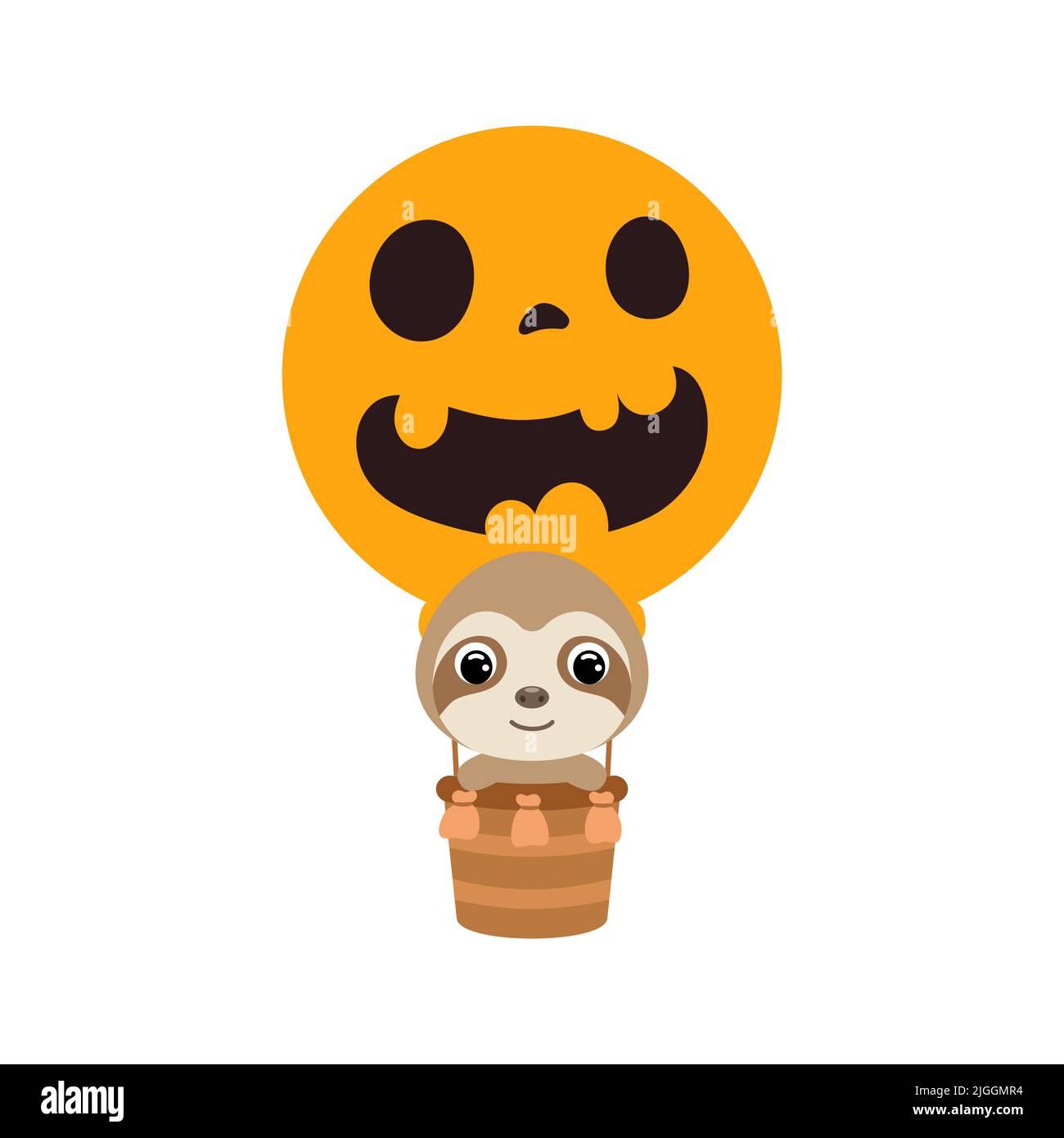 Cute little sloth flying on Halloween hot air balloon. Cartoon animal ...
