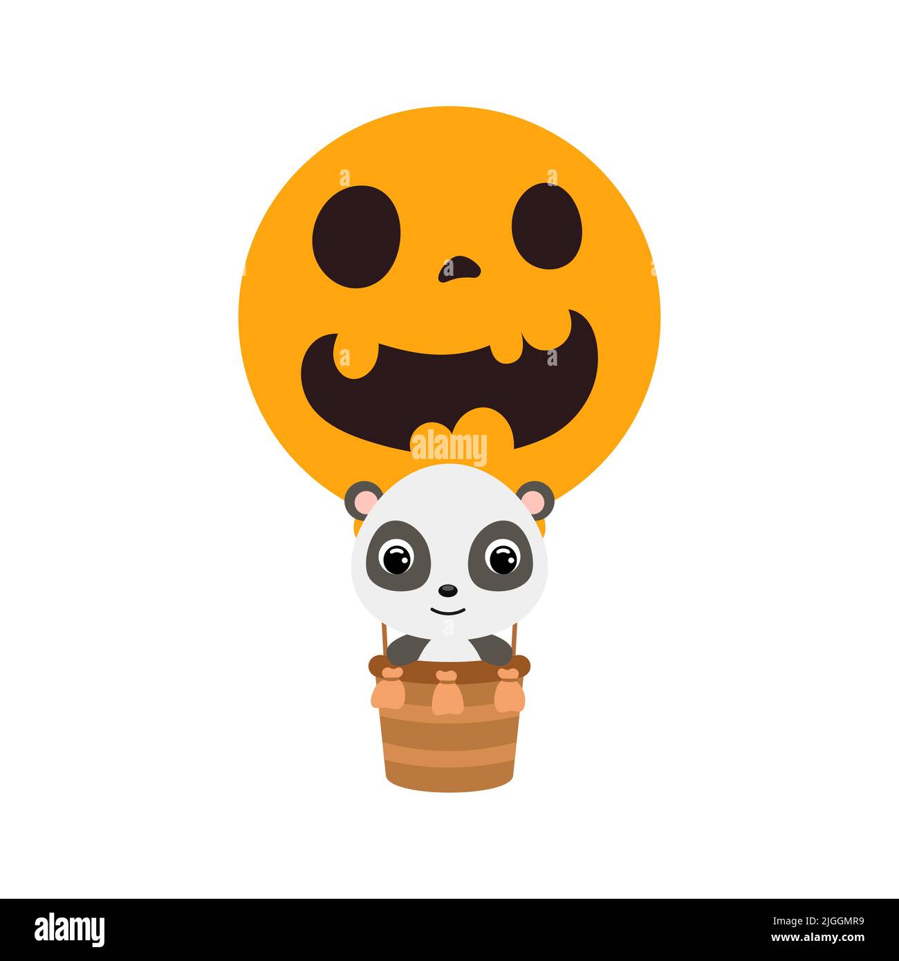 Cute little panda flying on Halloween hot air balloon. Cartoon animal ...