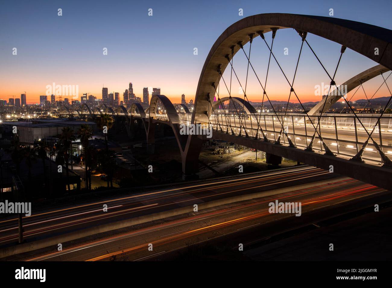 Twilight descends on the 6th Street Bridge as it passes through ...