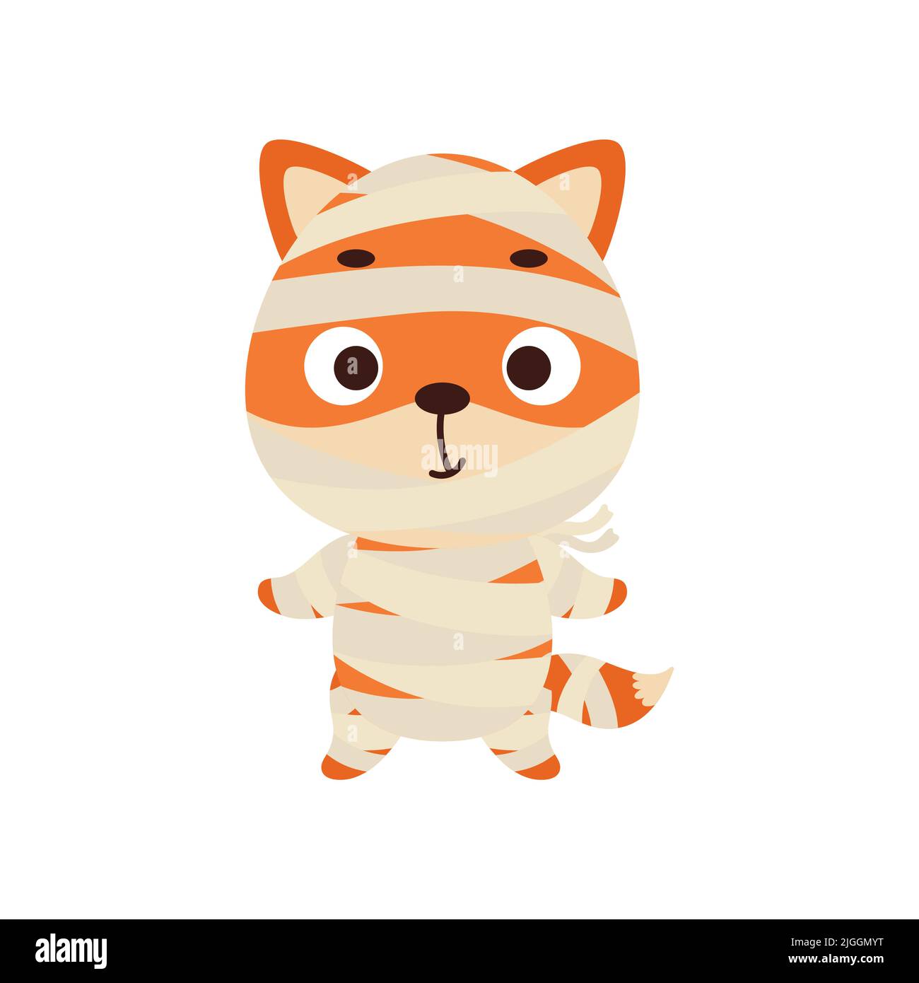 Cute little Halloween fox in a mummy costume. Cartoon animal character ...