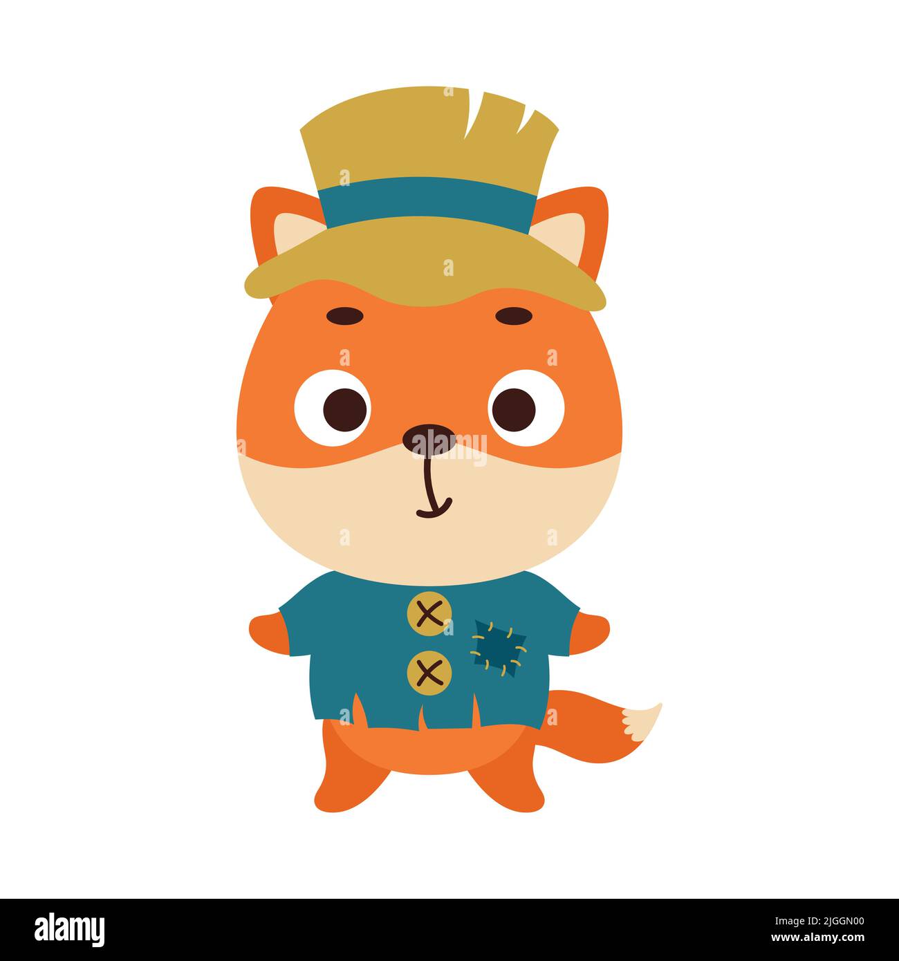 Cute little Halloween fox in a scarecrow costume. Cartoon animal ...