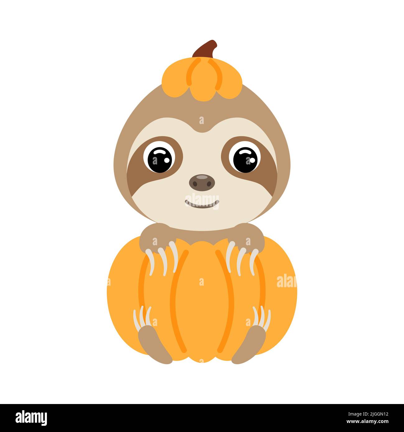 Cute little sloth sitting in a pumpkin. Cartoon animal character for ...