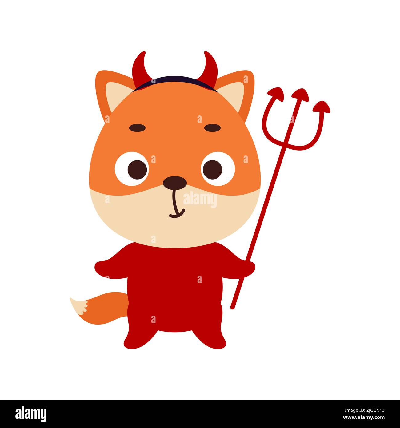 Cute little Halloween fox in a devil costume. Cartoon animal character ...