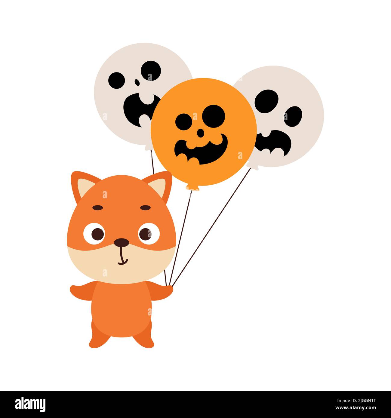 Cute little fox holding Halloween balloons. Cartoon animal character ...