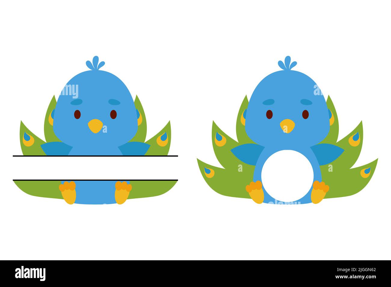 Cute little peacock split monogram. Funny cartoon character for kids t ...