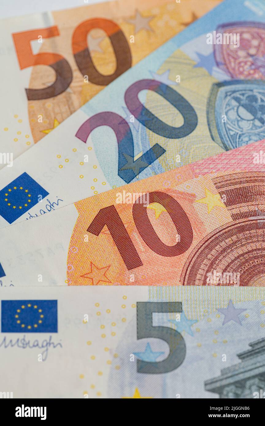 5, 10, 20, 50 euro banknotes. Money on white background Stock Photo - Alamy