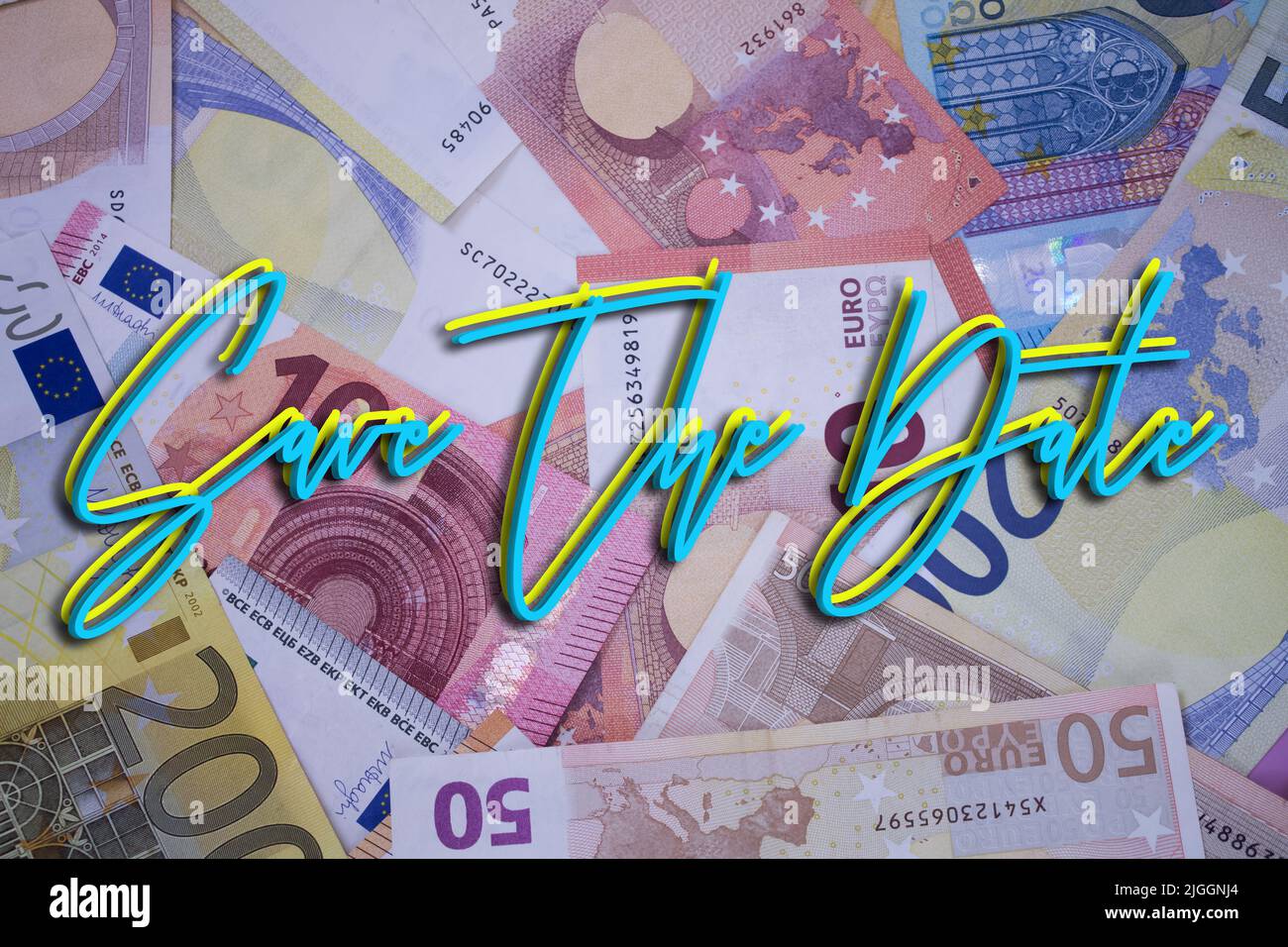 Save The Date word with money. Paper currency background with different ...