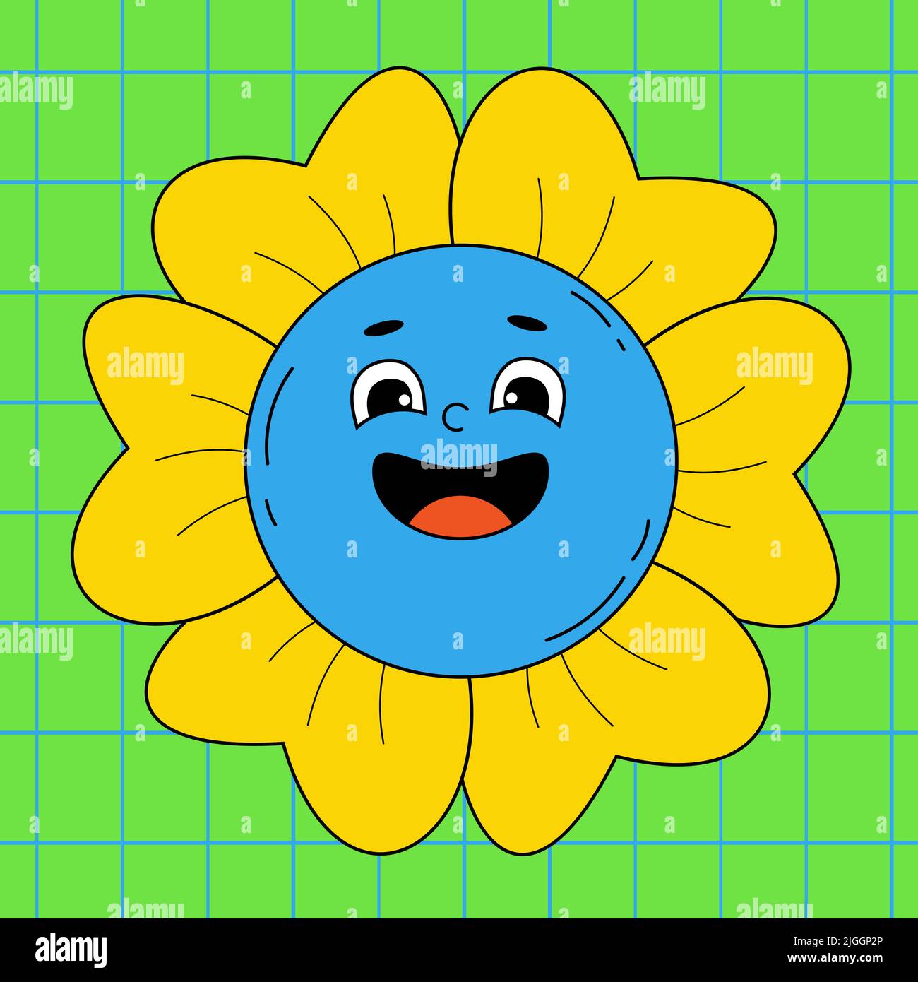 Funny cartoon character. Groovy element funky flower power. Vector ...