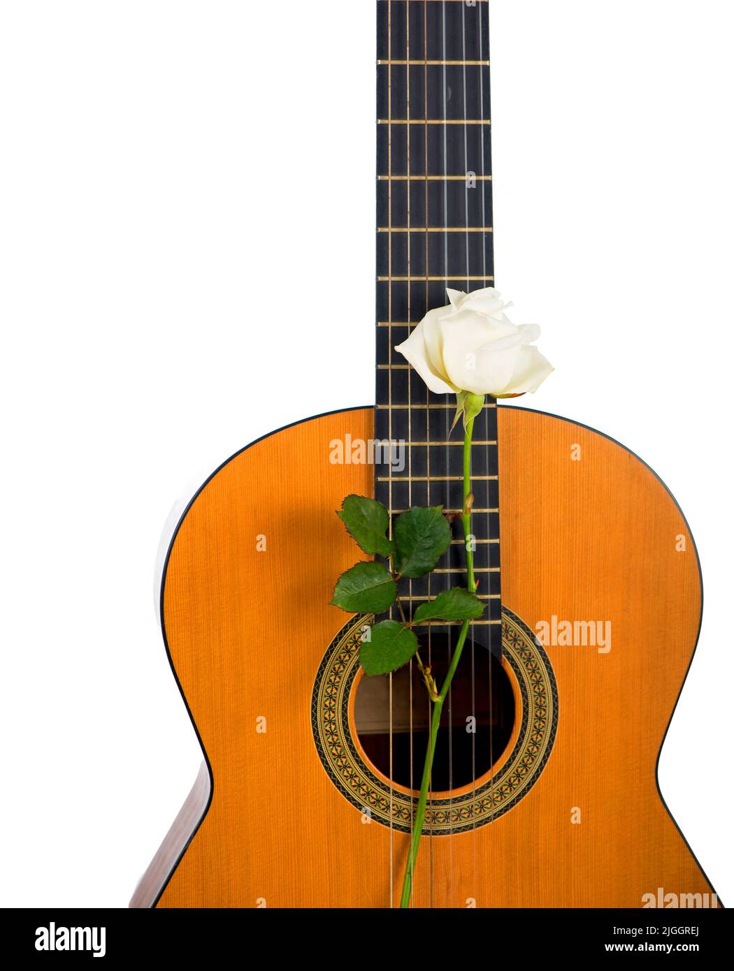 Classical acoustic six-string guitar isolated on white Stock Photo - Alamy