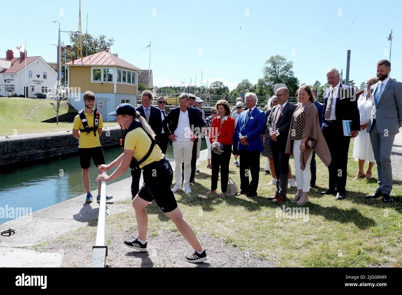 King Carl XVI Gustaf and Queen Silvia of Sweden arrive at Berg's locks ...