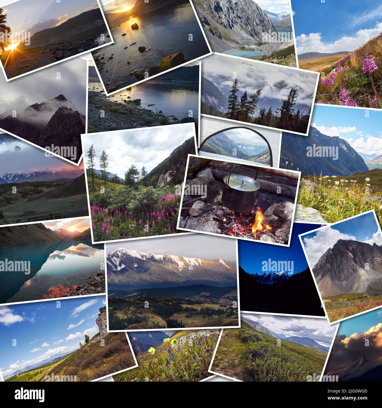 Collage of photos of a travel to the Altai of Russia. Beautiful ...