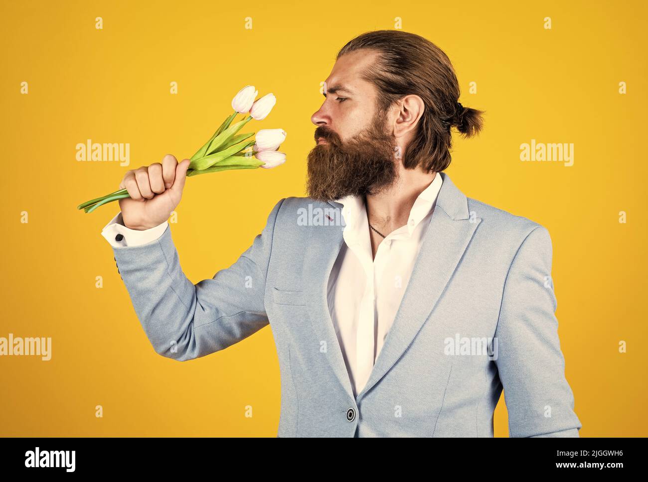holiday present concept. brutal handsome man with gift. valentines or ...