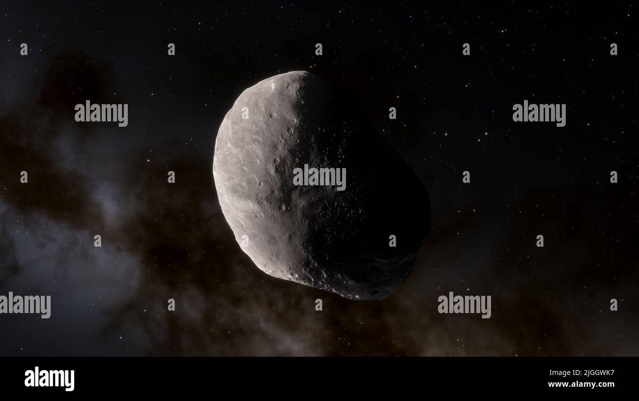 Asteroids flying in space, belt of large metallic Asteroids. Rocks and ...