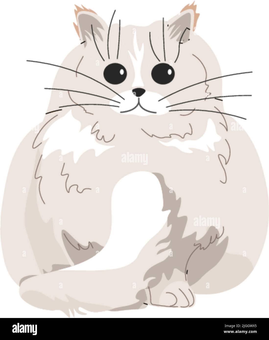 Furry white cat, kitty character portrait vector Stock Vector Image ...