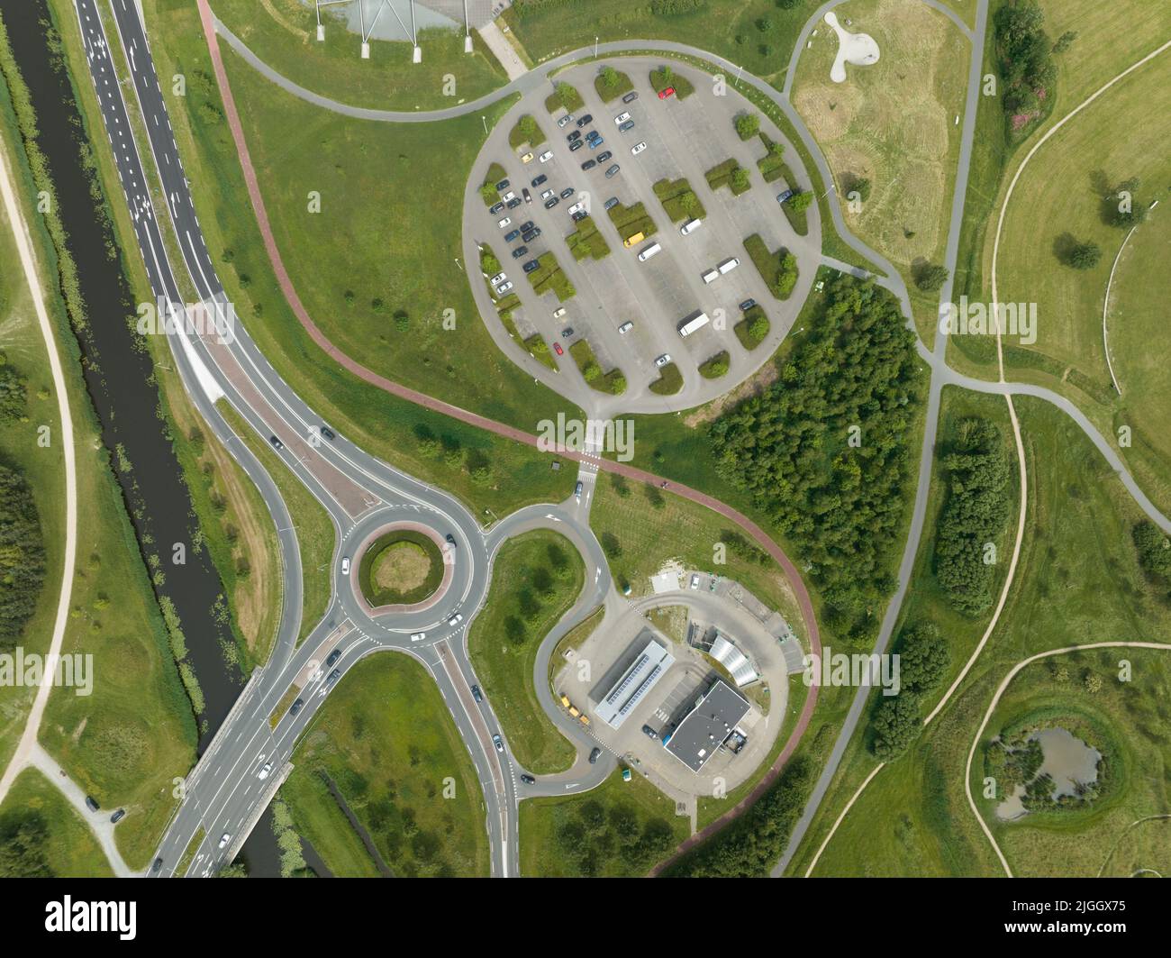 Park top down urban style parking symmetrical landscape. Road ...