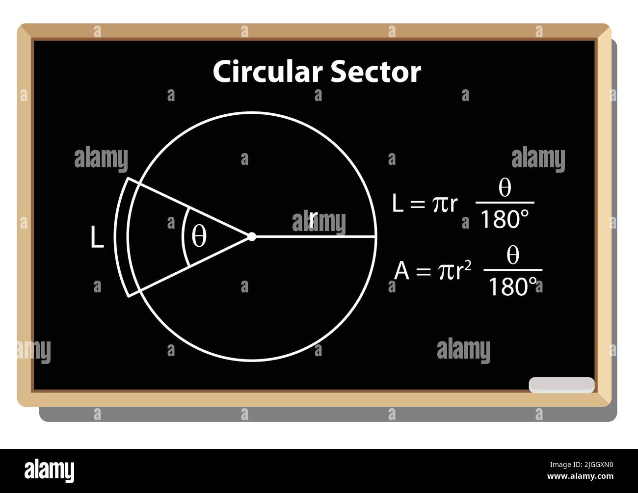 Circular on a sector formula. math's Geometric figures on black school ...