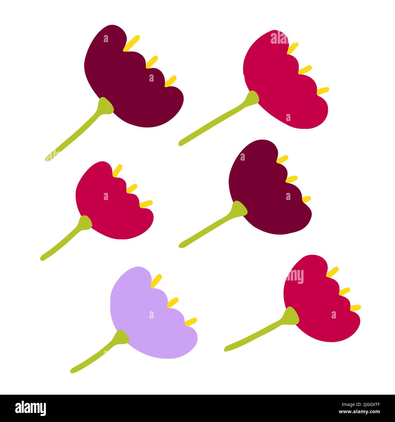 Cartoon abstract flowers set. Color floret isolated on white background ...