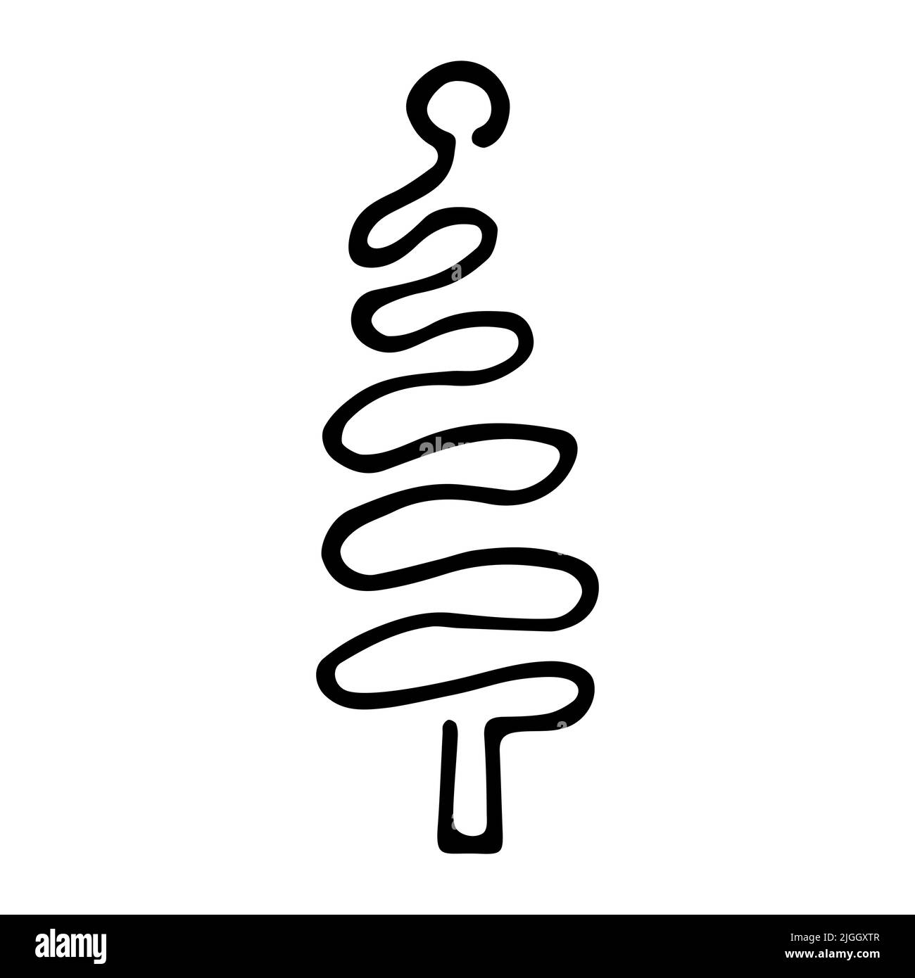 Line art christmas tree. Hand-drawn in one line a festive tree with a ...