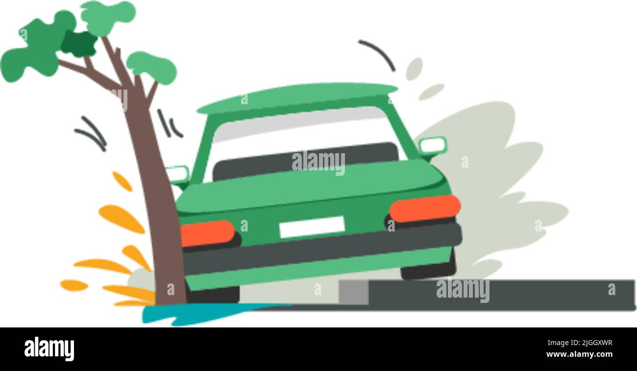Car hit tree, accident or crash on road vector Stock Vector Image & Art ...