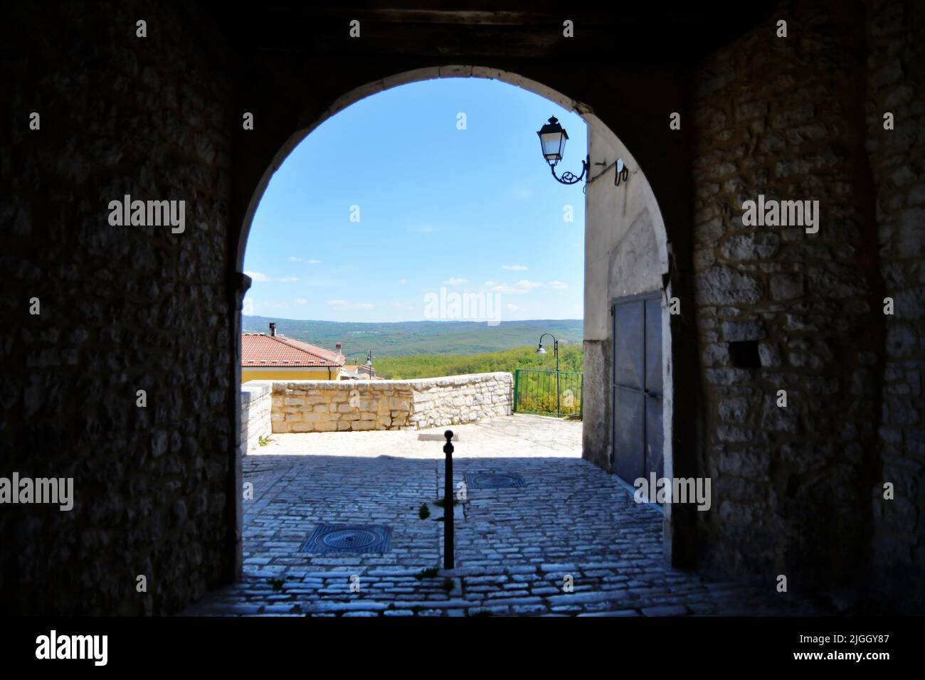 A scenic view of the medieval village of Sepino in the Molise region ...