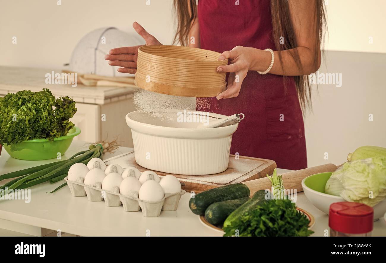 Tasty snacks. professional menu. teen girl chef wearing uniform. child ...