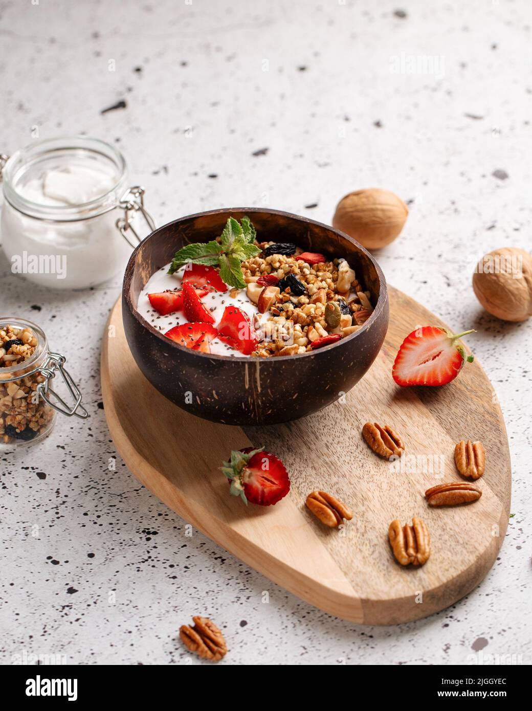 Strawberries yogurt side view hi-res stock photography and images - Alamy