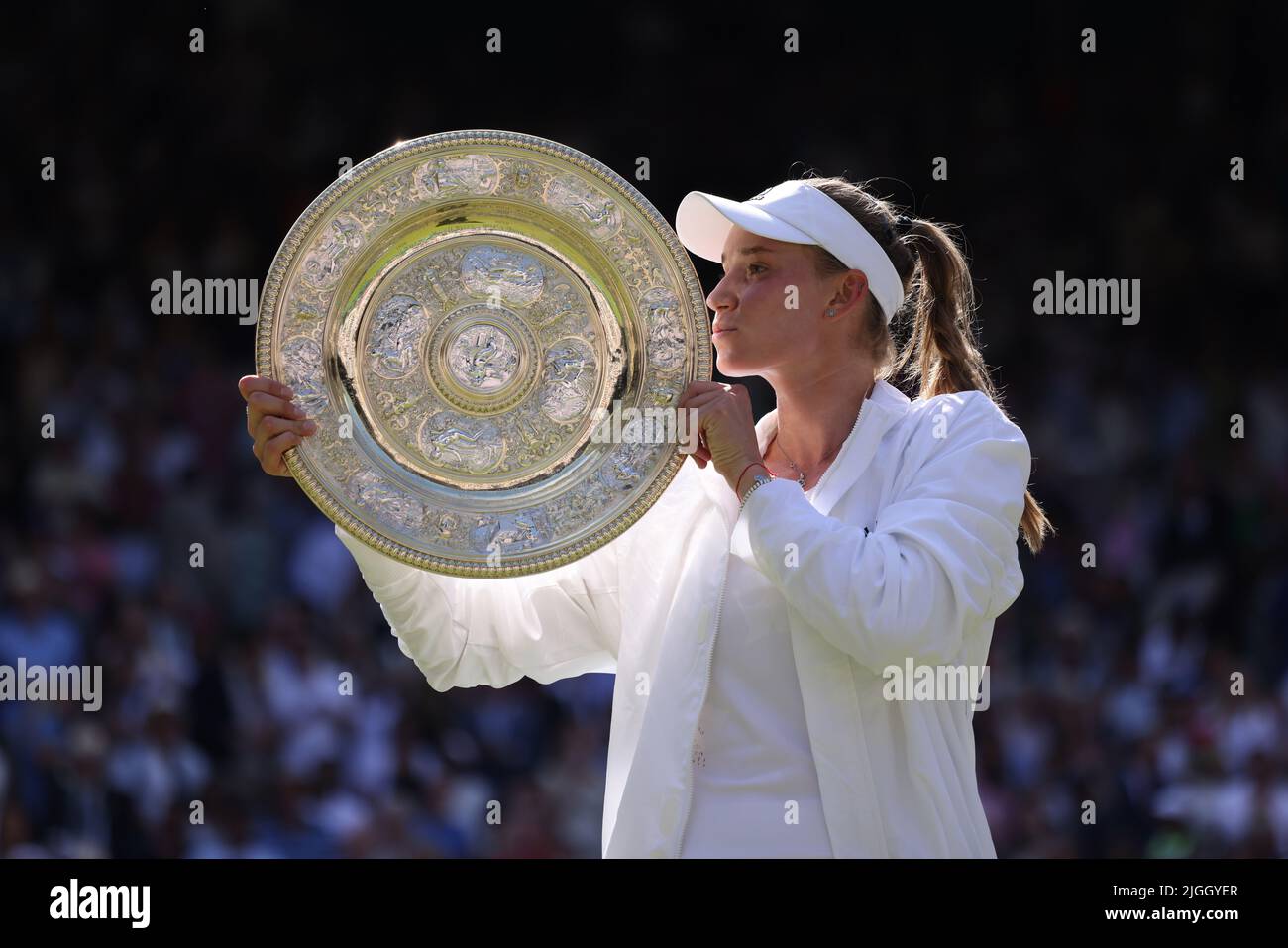 Wimbledon, UK. 09th July, 2022. Elena Rybakina with the winners trophy ...