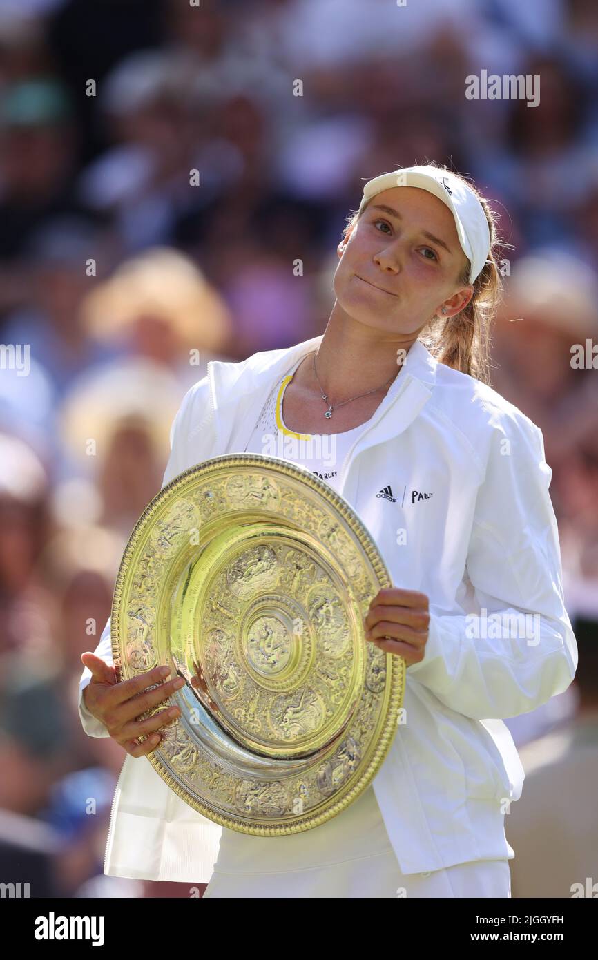 Wimbledon, UK. 09th July, 2022. Elena Rybakina with the winners trophy ...