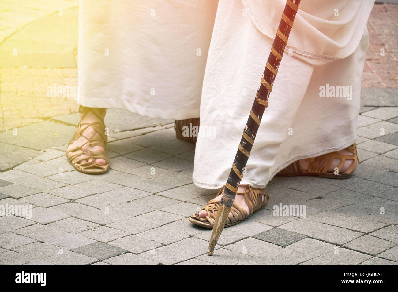 Ancient Roman people in vintage clothes and caligae leather sandals ...