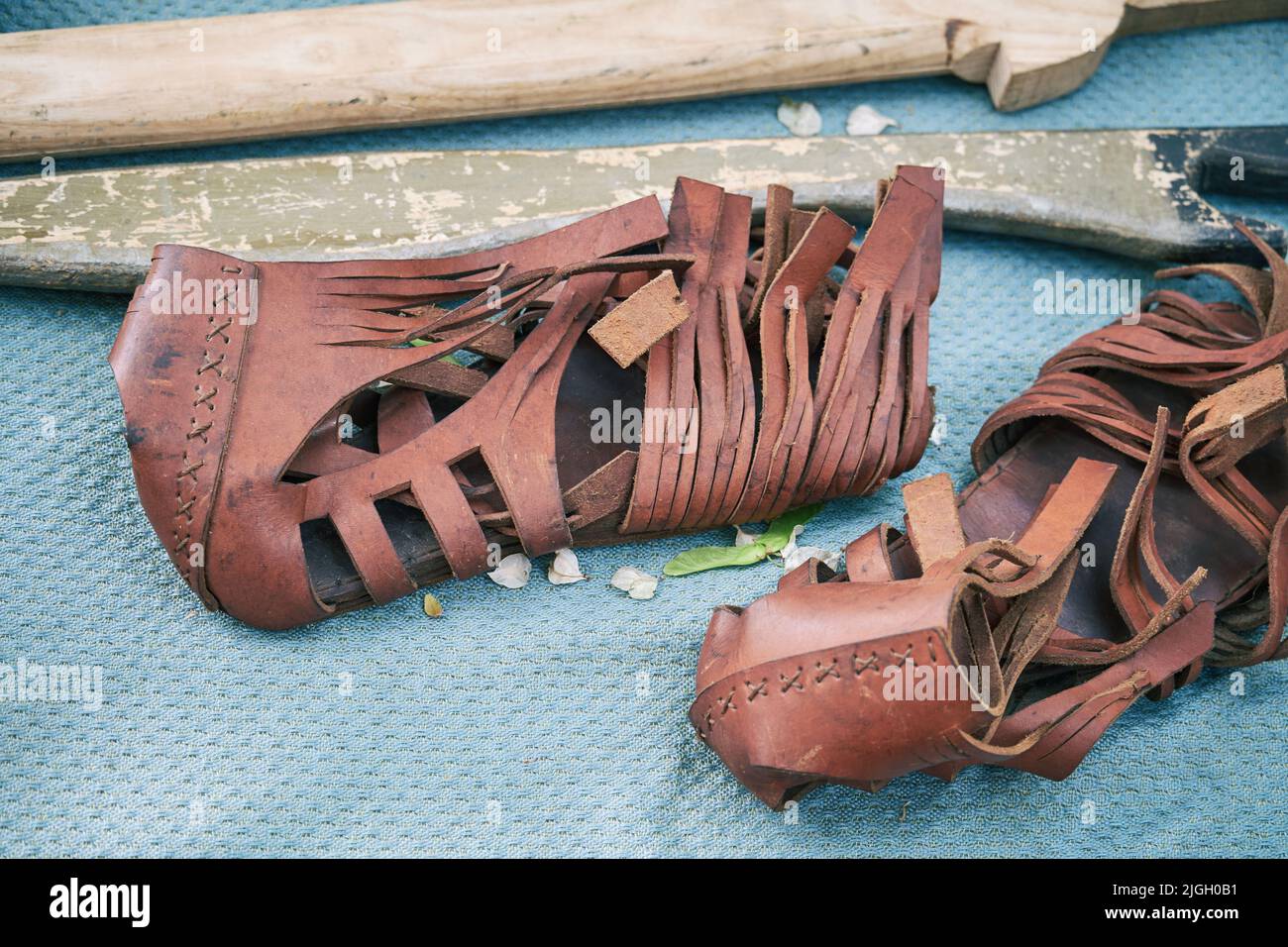 Ancient Roman training weapons and leather sandal caligae ...