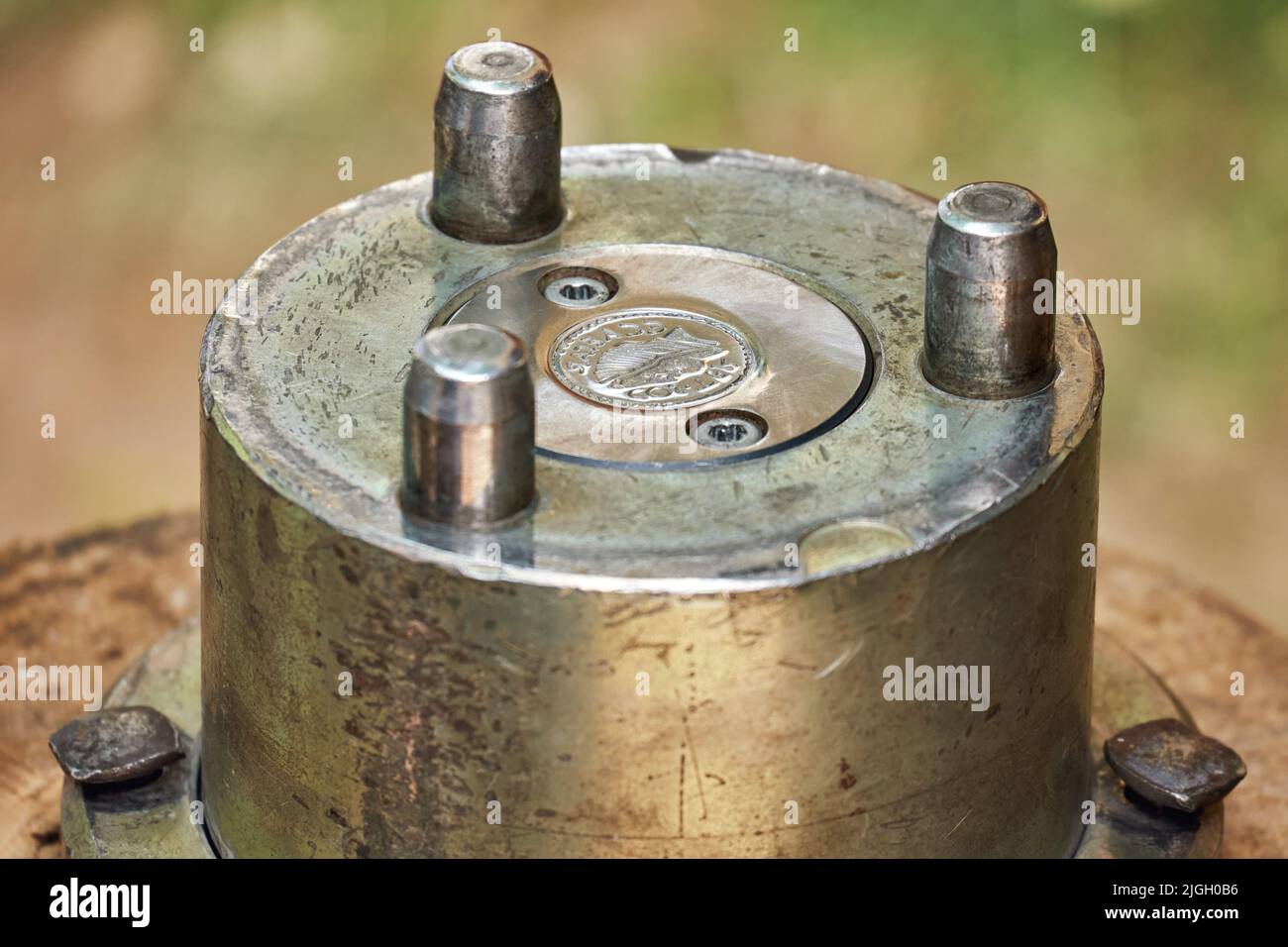 Coinage of ancient Roman coins made of metal on a retro press ...