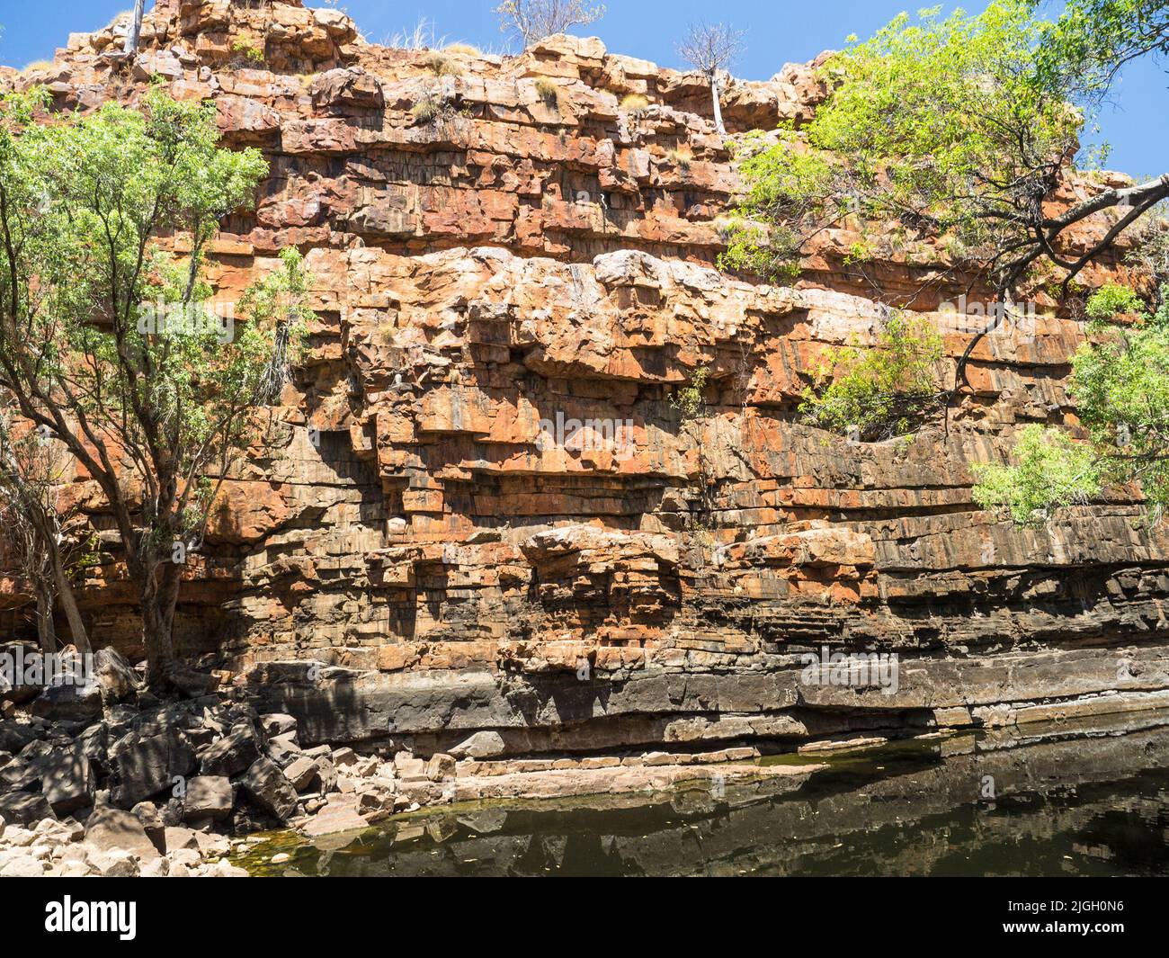 The orange sandstone cliffs of The Grotto, a popular swimming hole and ...