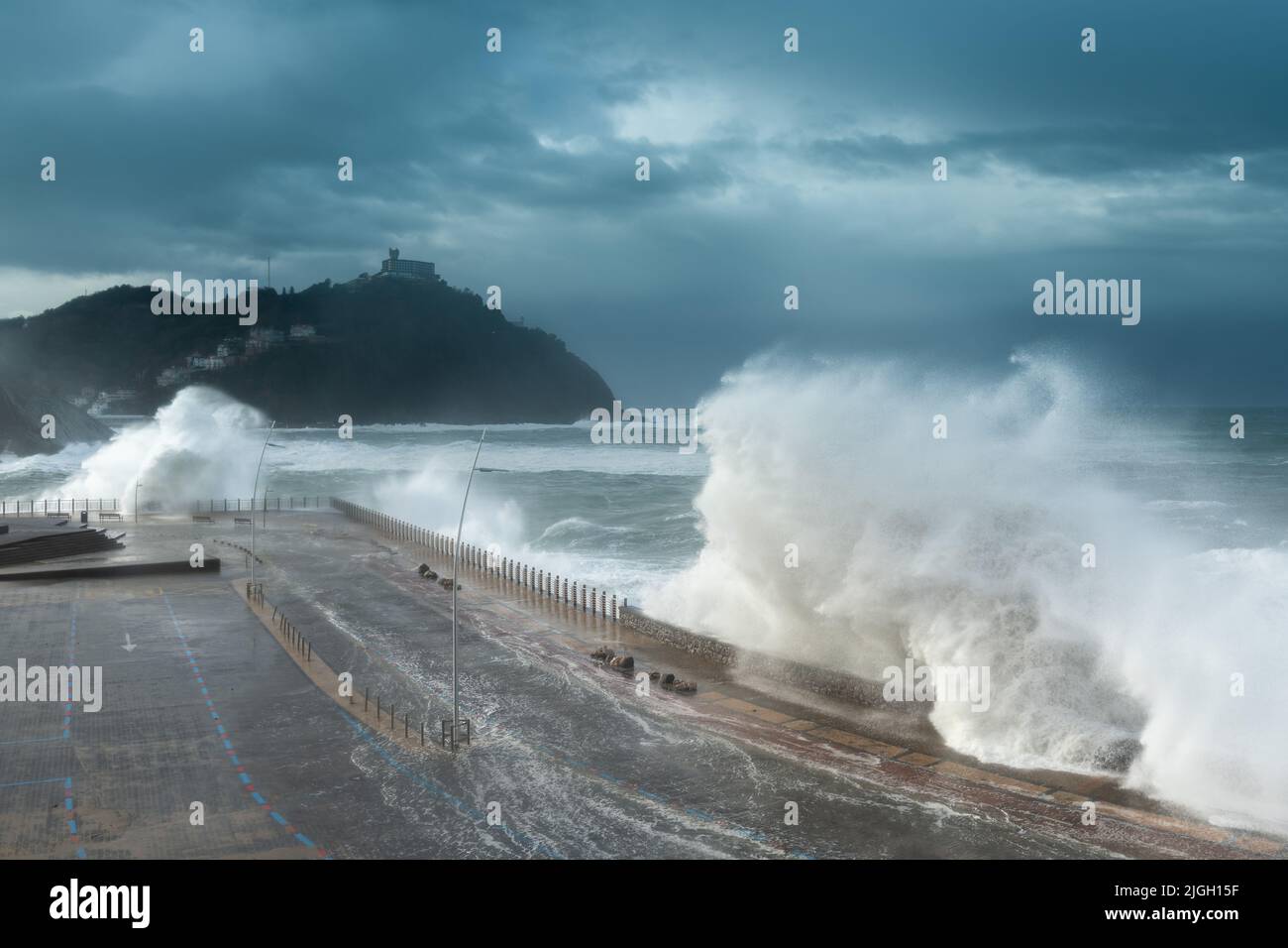 Waves breaking on New Promenade of Donostia-San Sebastian, Spain Stock ...