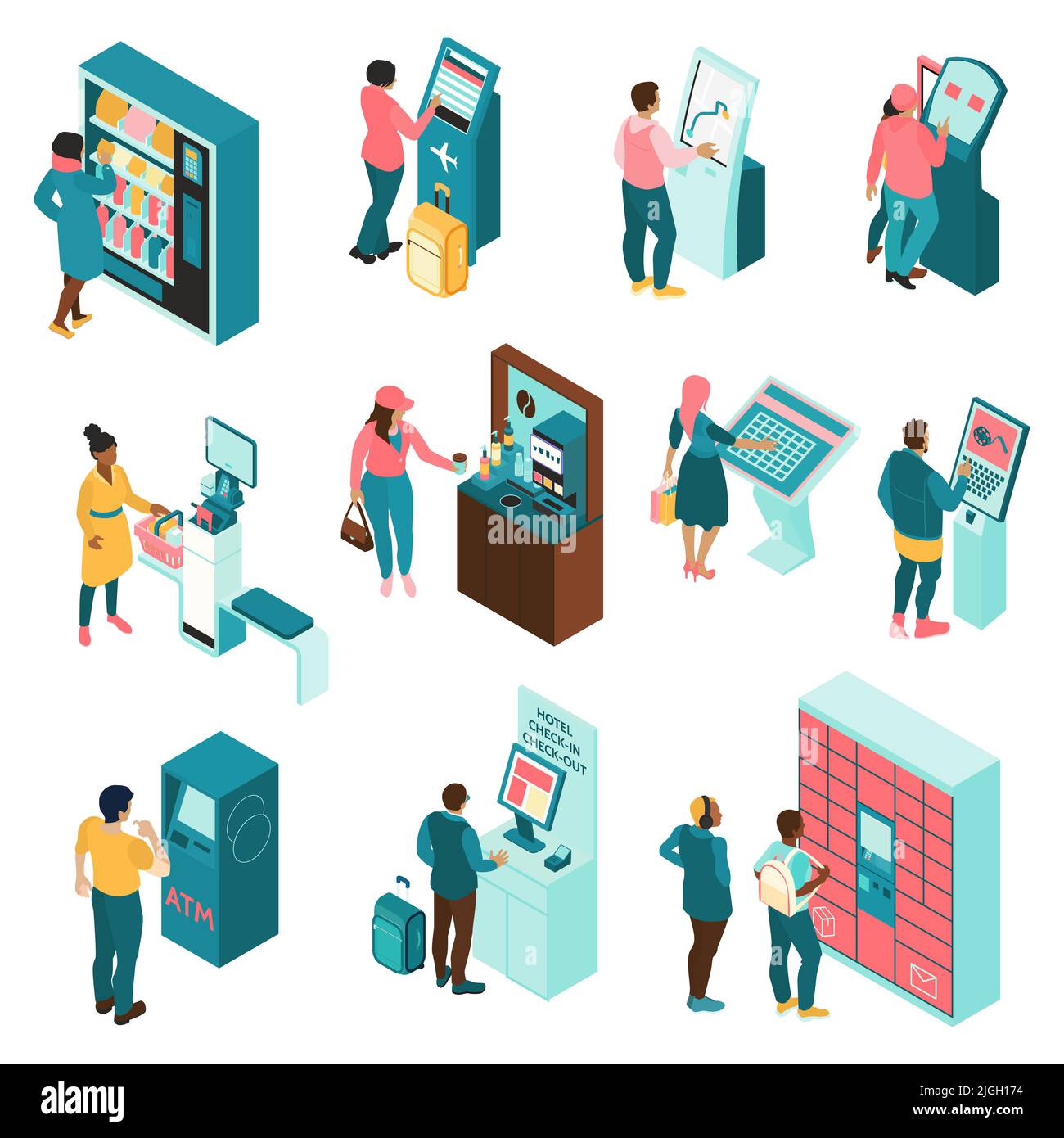 Self service set with payment symbols isometric isolated vector illustration Stock Vector Image ...