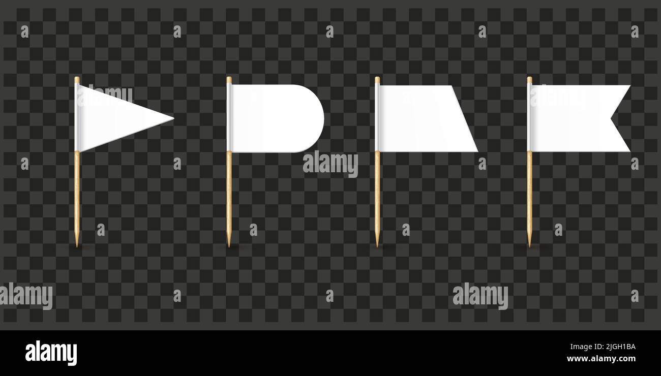 Toothpick flags isolated on wood stick with white paper. Realistic ...