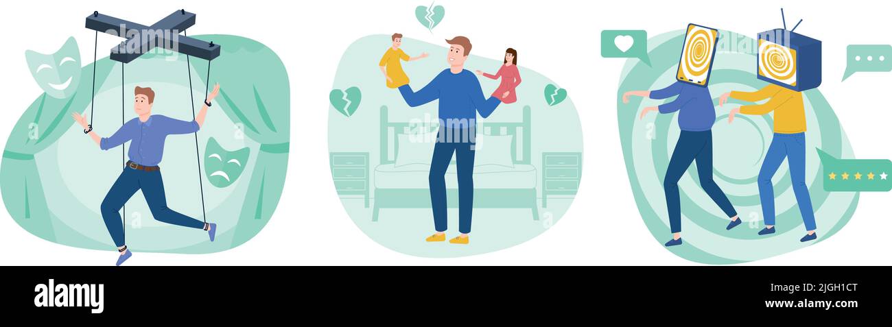 Psychological manipulation influence set of three flat compositions ...