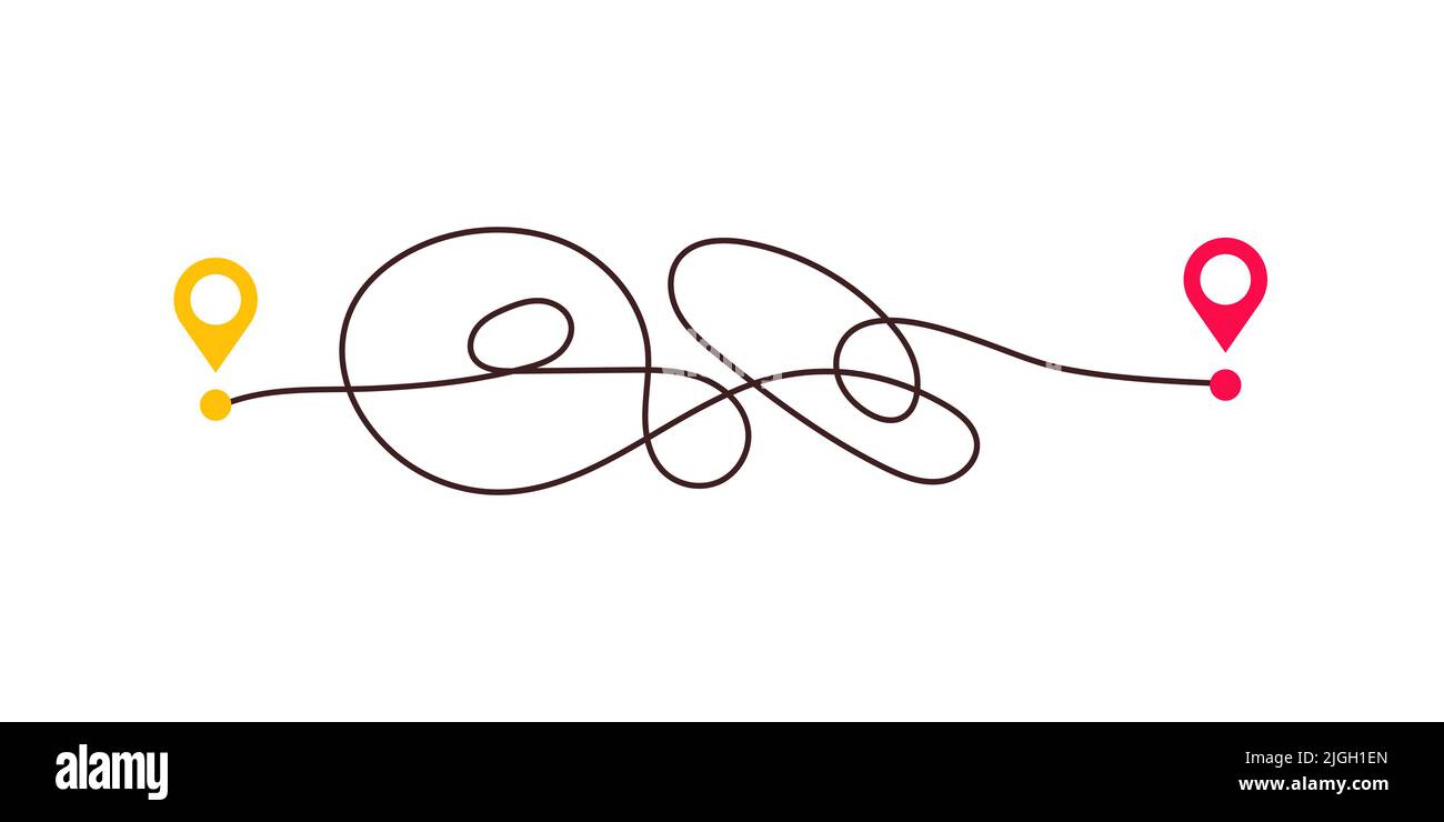 Difficult way, chaos path from point A to B. Complex chaos simplifying ...