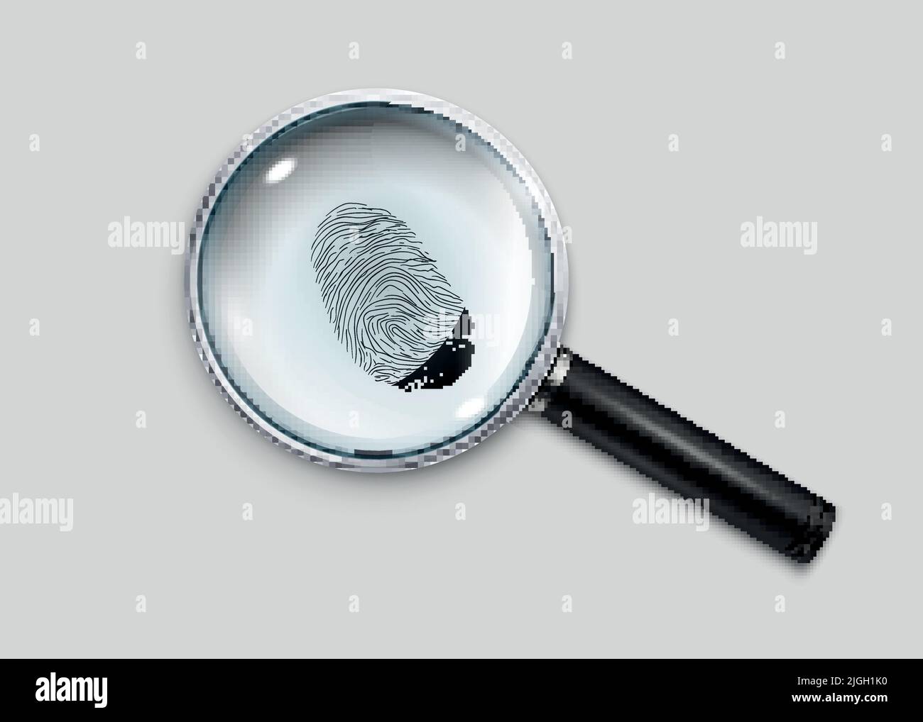 Magnifying glass and criminal fingerprint realistic composition with ...