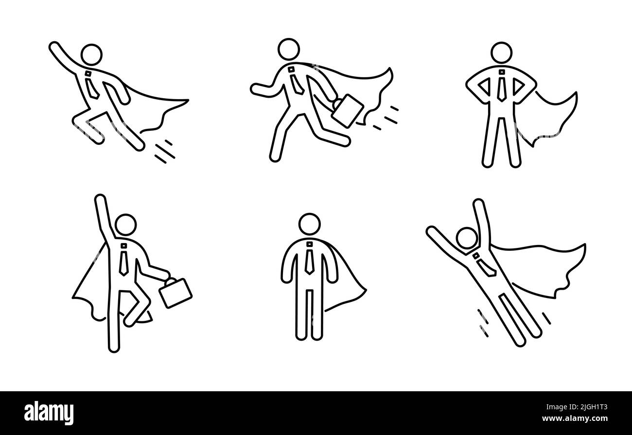 Superhero business pictogram man line icon set. Superhero businessman ...