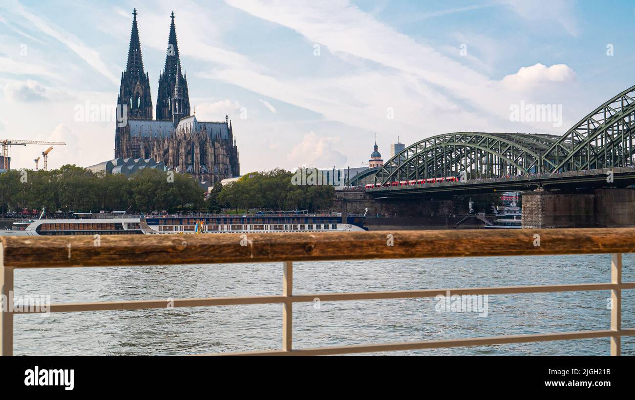 A Hohenzollern Bridge in Cologne with a view of the Rhine and Cologne ...