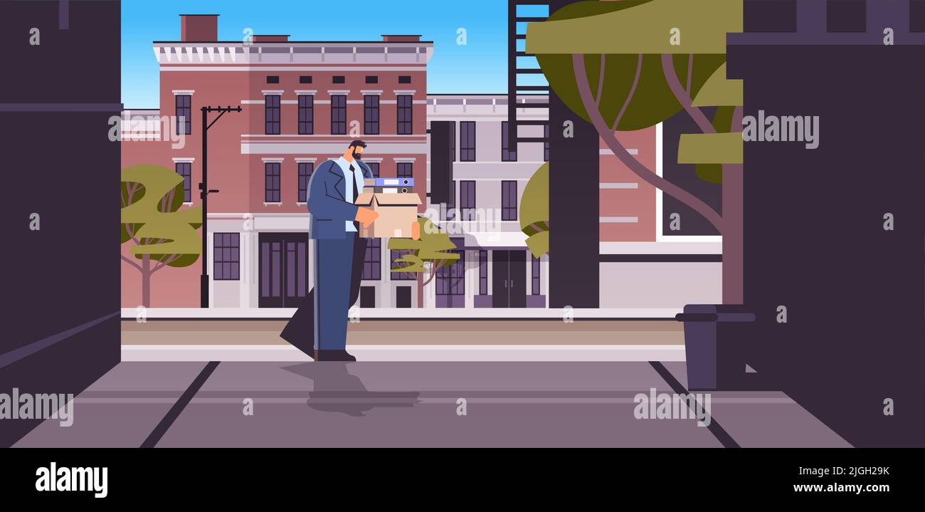 depressed businessman in despair dismissed business man with things ...