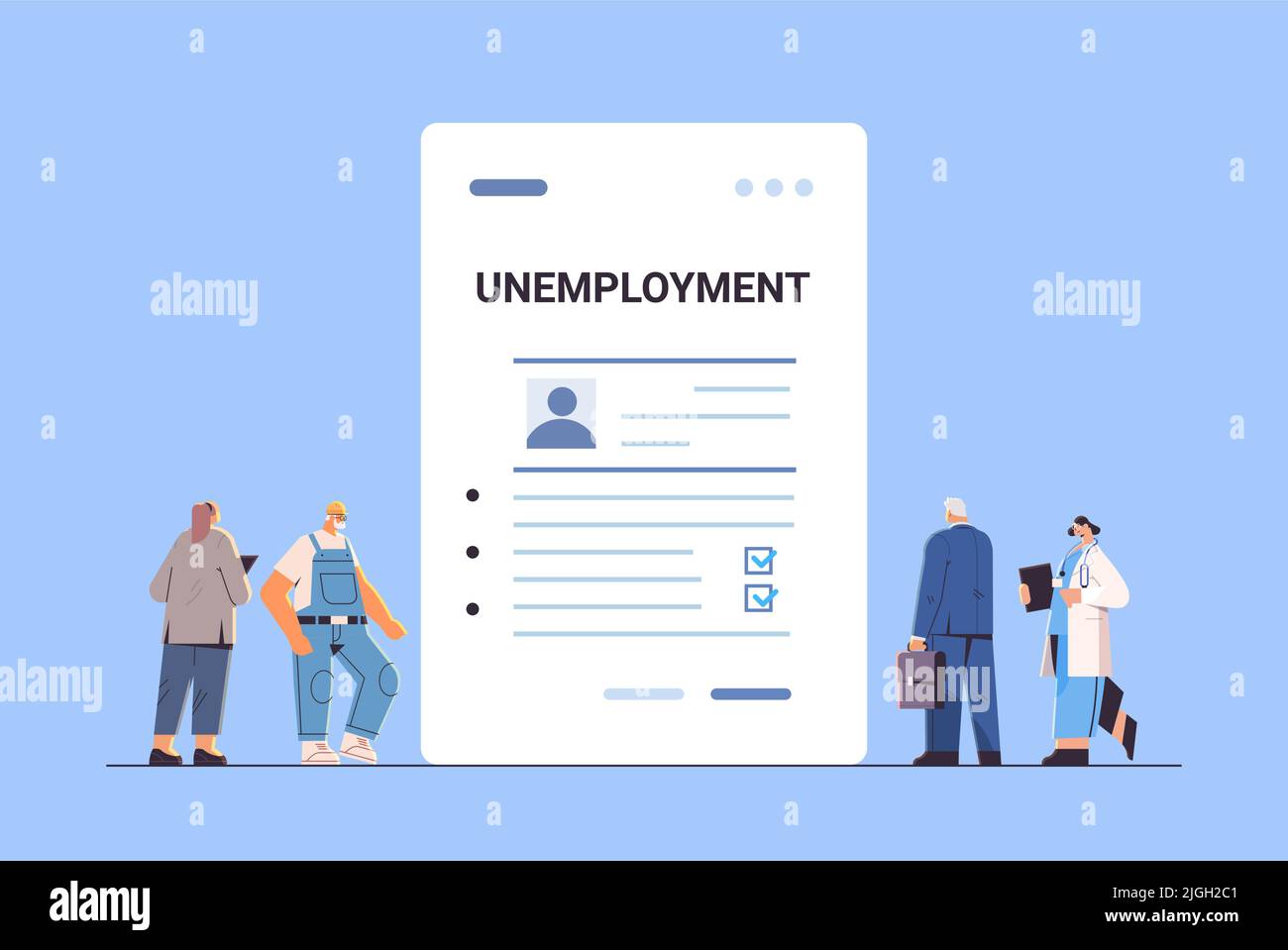 people of different occupations filling unemployment benefit form ...