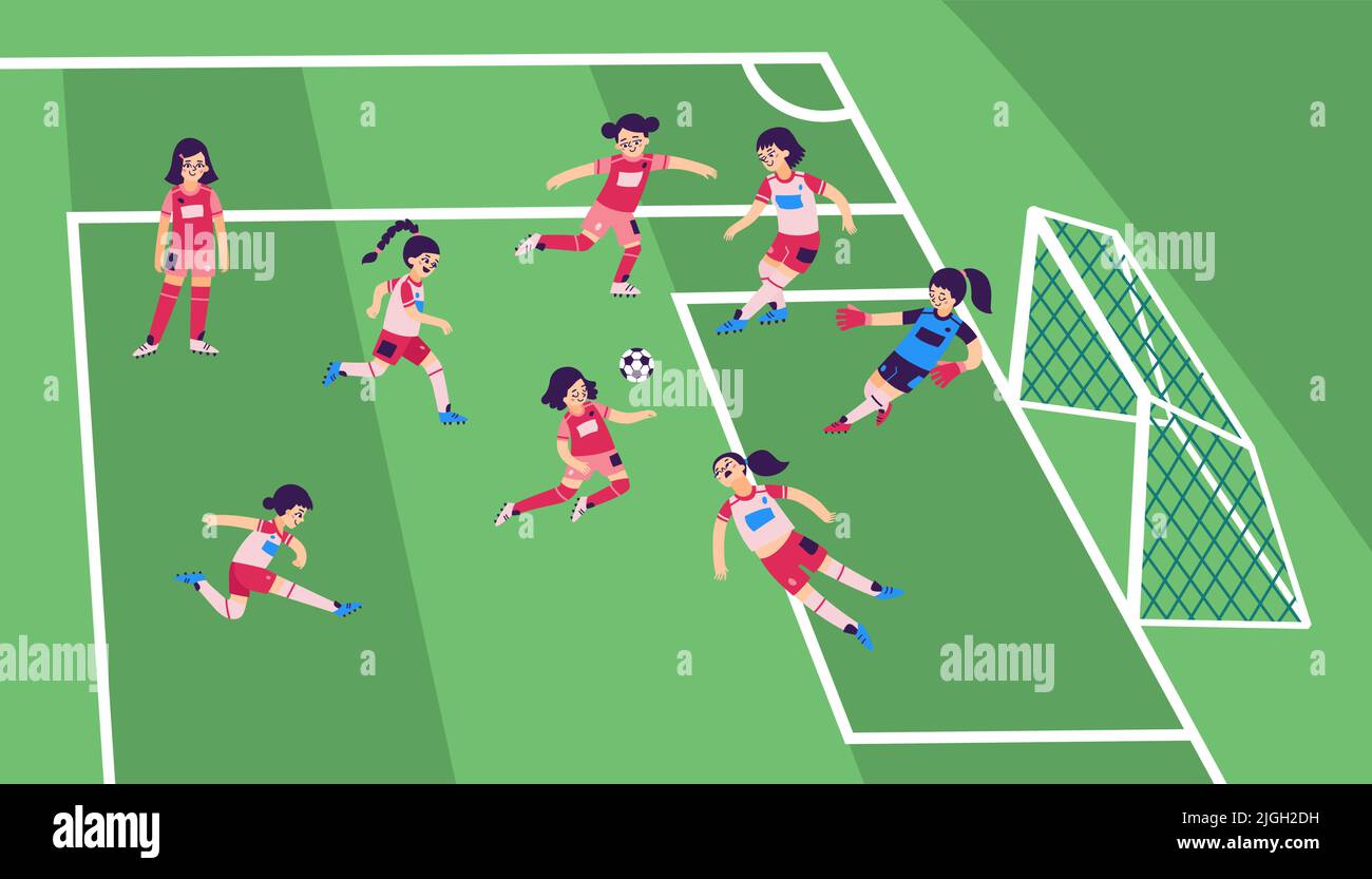 Football girls composition a team of girls in pink uniforms playing ...